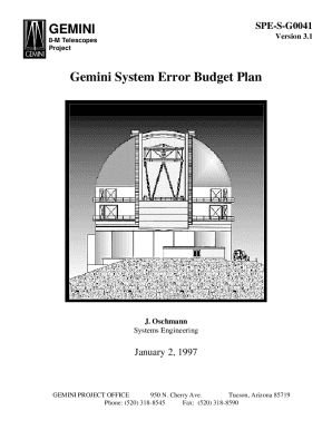 Fillable Online Gemini System Error Budget Plan Fax Email Print - pdfFiller