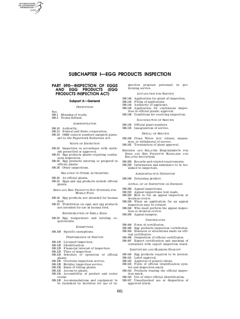 Fillable Online 9 CFR 590 Inspection Of Eggs And Egg Products (egg ...
