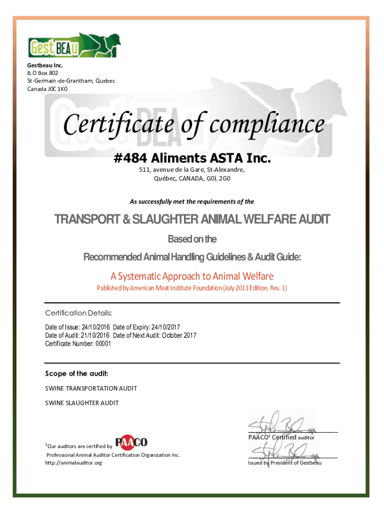 Fillable Online Certificate of compliance Fax Email Print - pdfFiller