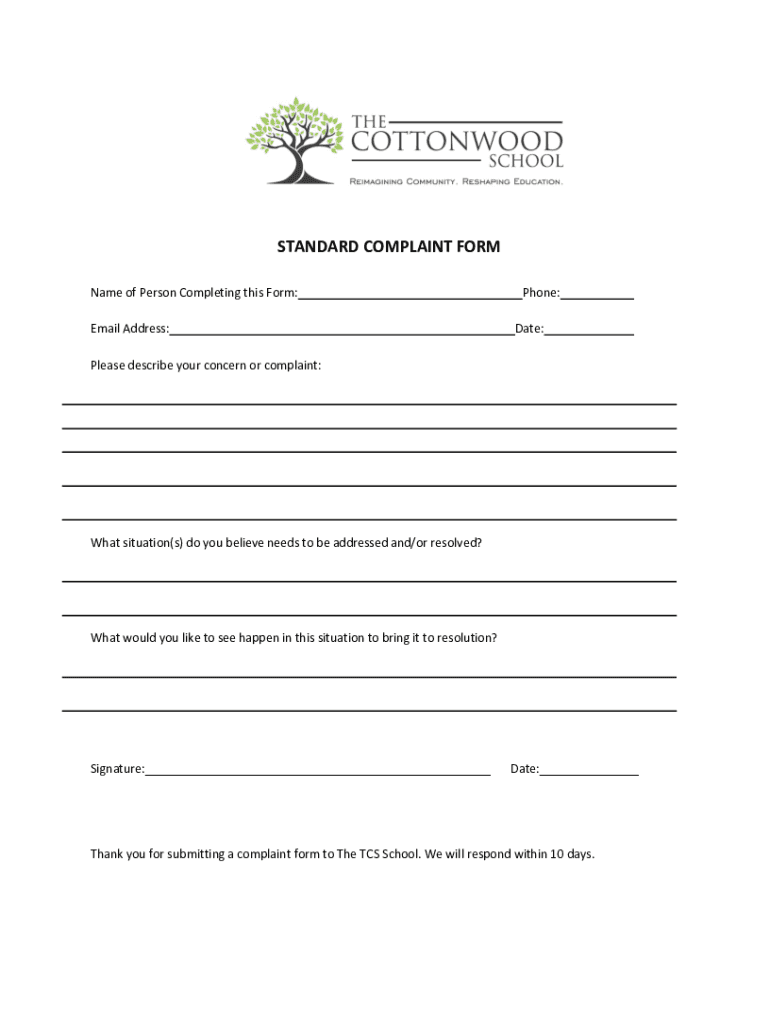Fillable Online STANDARD COMPLAINT FORM.docx Fax Email Print - pdfFiller