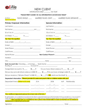 Fillable Online N-2020 NEW CLIENT INFORMATION SHEET Fax Email Print - pdfFiller