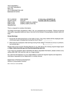 Fillable Online dwd wi Worker's Compensation: RS13A Letter Sample Fax ...