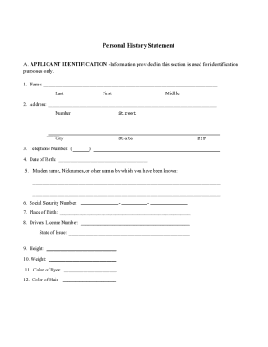 Fillable Online Personal History Statement for Police Officer ...