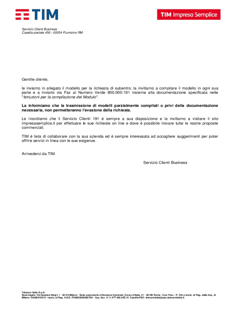 Compilabile Online Disdetta TIM Business - Fac Simile e Guida Fax Email ...