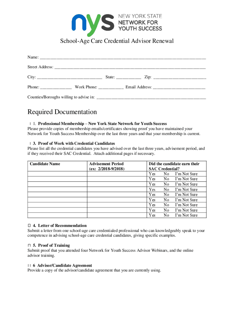 Fillable Online New York State School-Age Care Credential Manual Fax ...