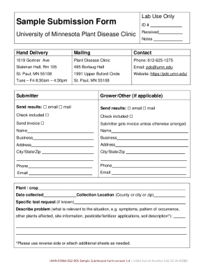 Fillable Online pdc umn UMN-FORM-012-001 Sample Submission Form version ...