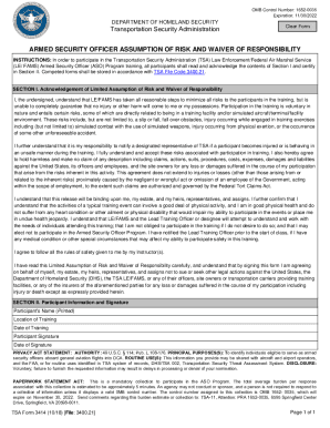 Fillable Online TSA Form 3414 Armed Security Officer Assumption of Risk ...