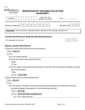 Fillable Online BRONCHOSCOPY SPECIMEN COLLECTION WORKSHEET Fax Email ...