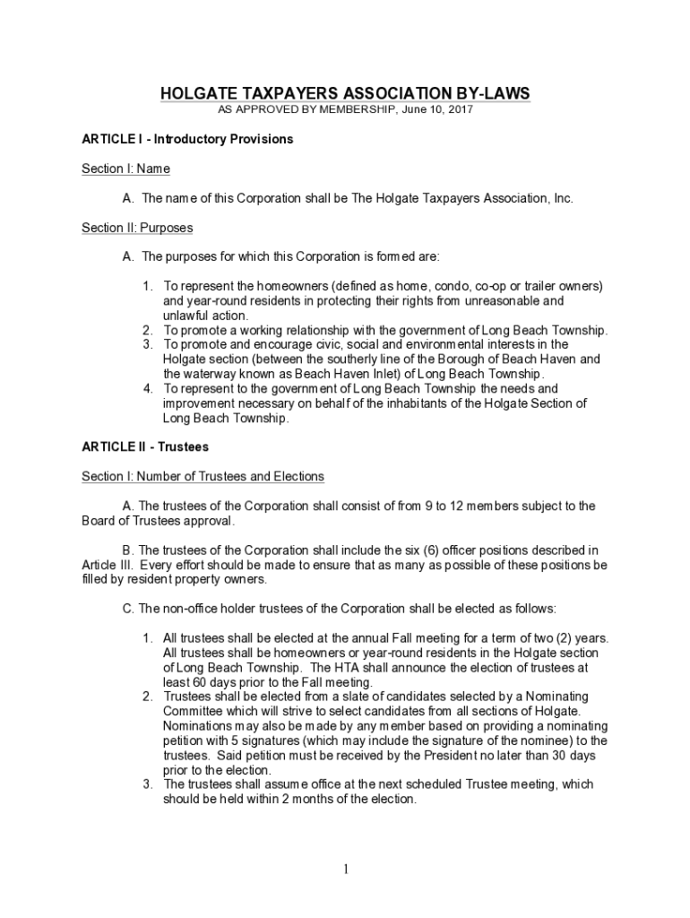 Fillable Online HTA By-laws Approved Final with Appendix 061017 .docx Fax Email Print - pdfFiller
