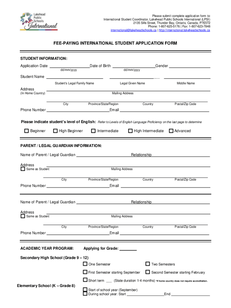 Fillable Online international lakeheadschools LPSI-International-Student-Application-Form.pdf ...