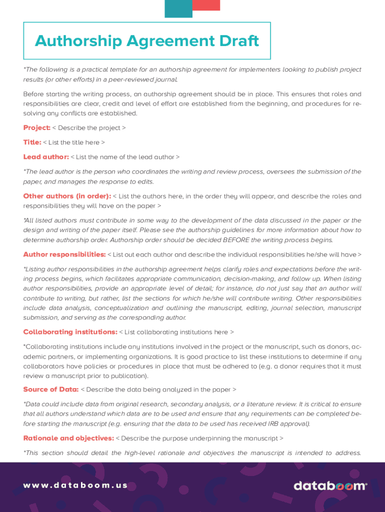 Fillable Online Authorship Agreement DraftDataboom Fax Email Print ...