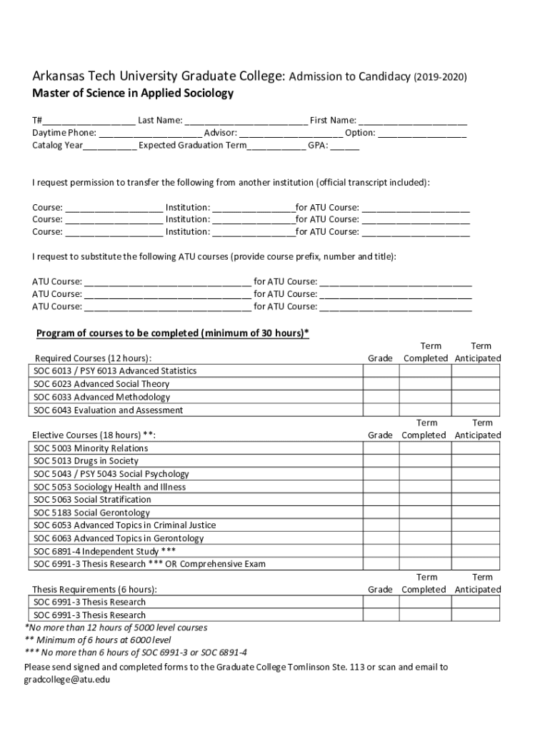 Fillable Online Admission to Candidacy (2019-2020) Advising Certificate Fax Email Print - pdfFiller