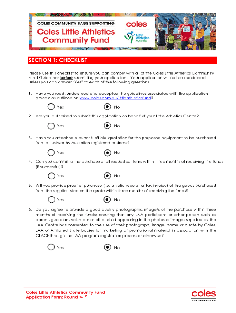 Fillable Online Coles Little Athletics Community Fund Round 6 ...