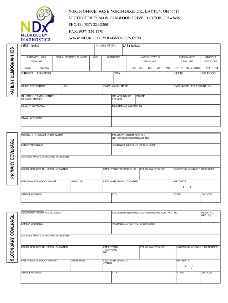 Fillable Online P ATIE NT DE M O G RAP HICS P RIM ARY CO V E RAG E S E ...