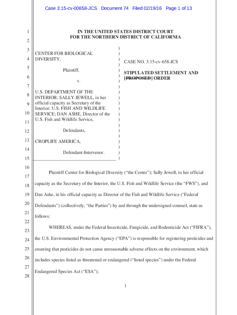 Fillable Online Pesticide Registrations Stipulated Settlement Agreement ...