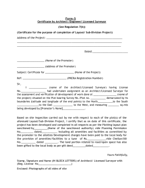 Fillable Online Form-5 Certificate by Architect /Engineer/ Licensed ...
