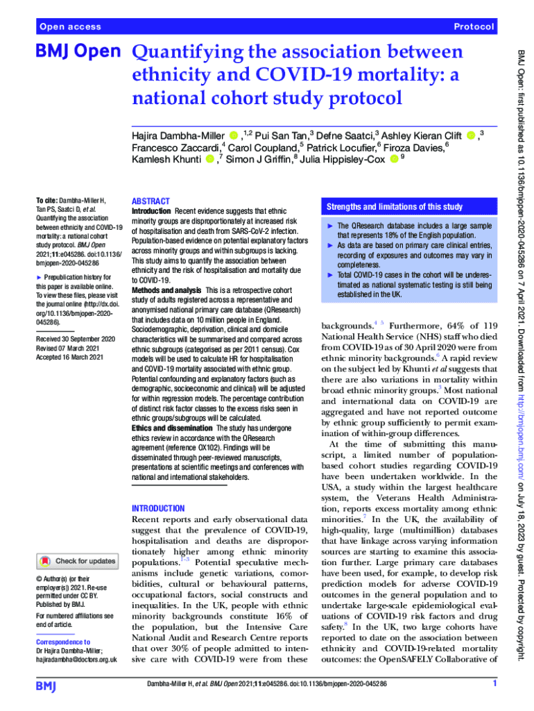 Fillable Online Quantifying the association between ethnicity and COVID ... Fillable Online Quantifying the association between ethnicity and COVID ...