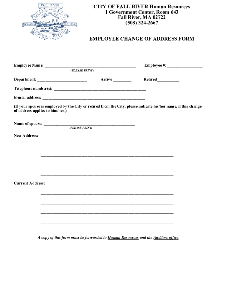 Fillable Online employee change of address form - City of Fall River ...