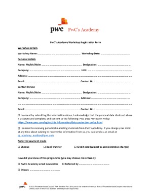 Fillable Online PwC's Academy Workshop Registration Form Fax Email ...