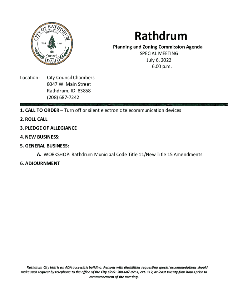 Fillable Online Planning and Zoning - Rathdrum, ID Fax Email Print - pdfFiller