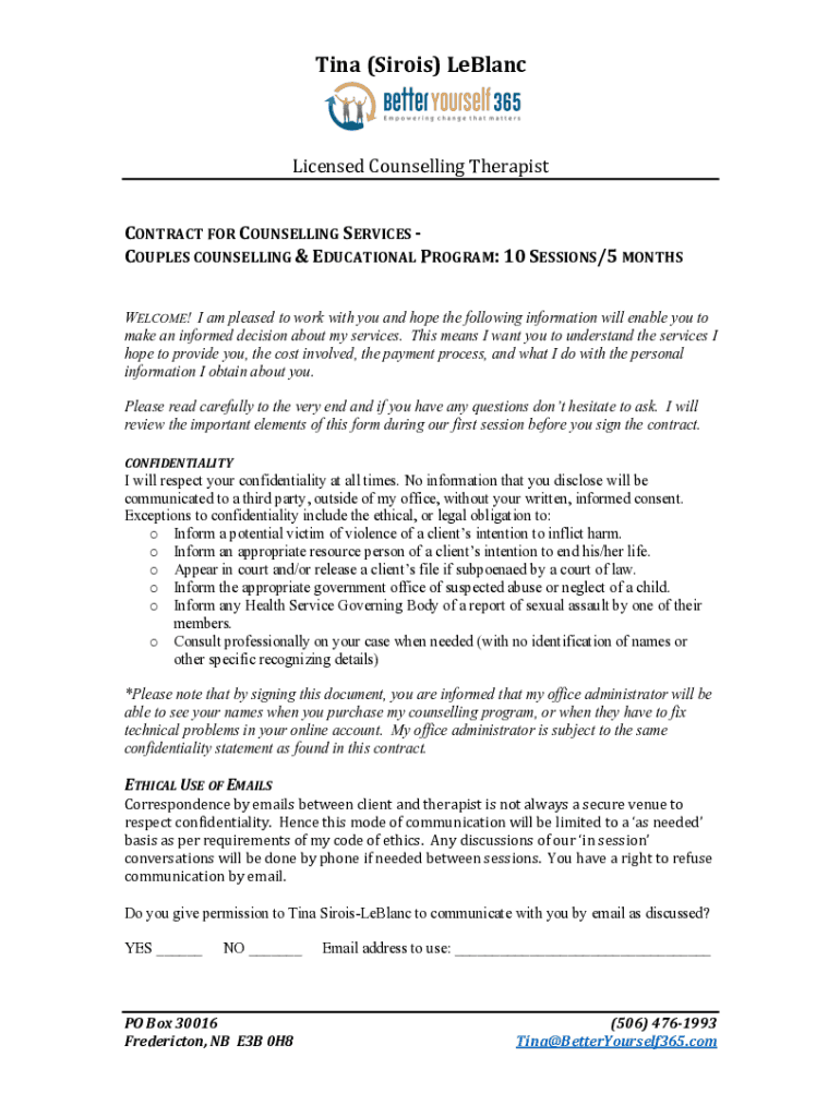Fillable Online 5-month Couples Counselling Contract.docx Fax Email ...