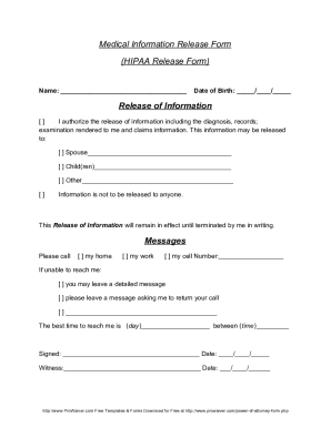 Fillable Online Medical Information Release Form (HIPAA ... Fax Email ...