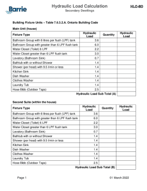 Fillable Online Hydraulic Load Calculation Form - Secondary Dwellings ...