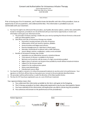 Fillable Online Consent and Authorization for Intravenous Infusion ...