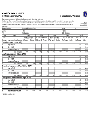 Fillable Online Form BLS LMI 1A BLS LMI 1A Budget Information Form Fax ...