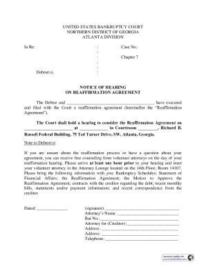 Fillable Online Notice Of Hearing On Reaffirmation Agreement :: Georgia ...