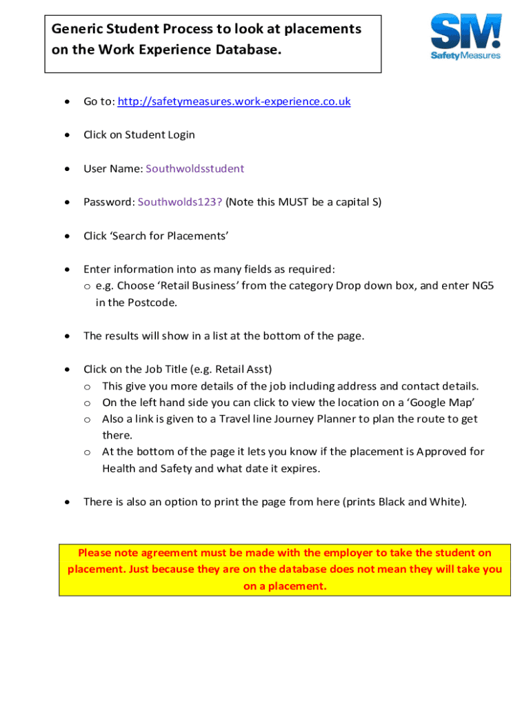 Fillable Online Student Placement Details for School STEPS All - Login ...