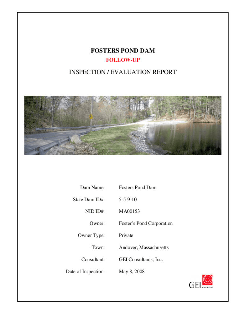 Fillable Online Foster's Pond Dam Phase I Inspection/Evaluation Report ...