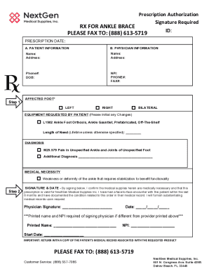Fillable Online ANKLE BRACE RX Form Fax Email Print - pdfFiller