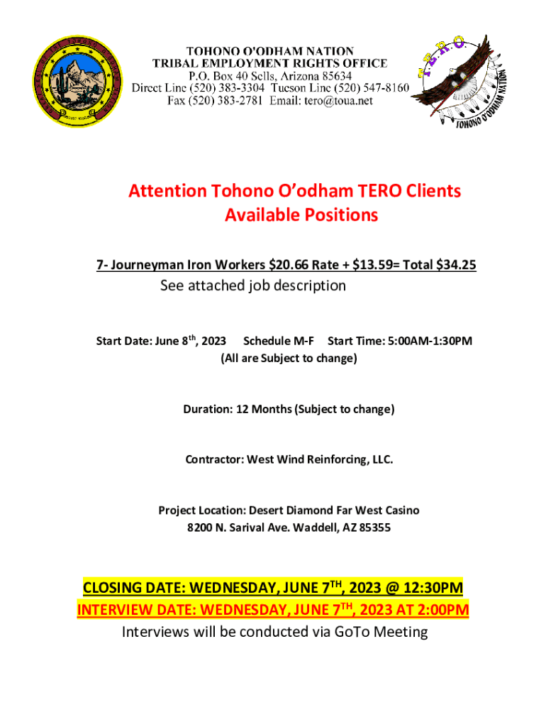 Fillable Online Attention Tohono Oodham TERO Clients Fax Email Print ...