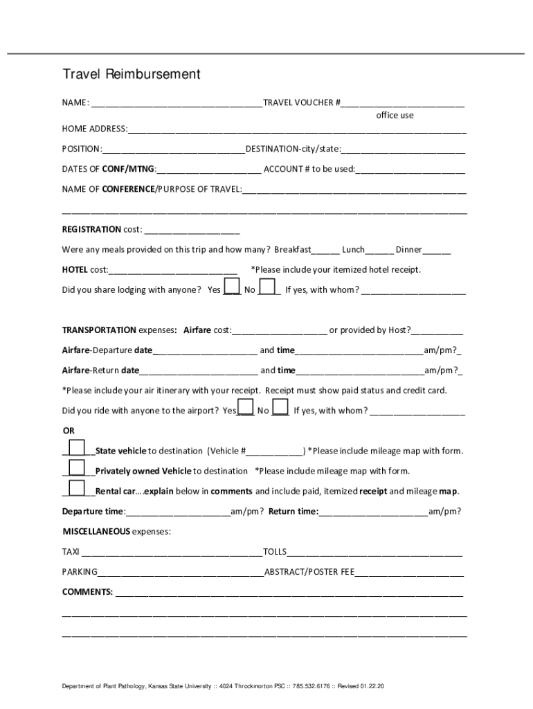 Fillable Online NEW TRAVEL REIMBURSEMENT fillable 2 Fax Email Print ...