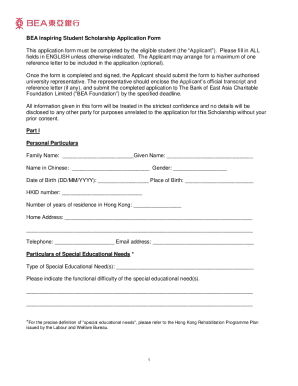 Fillable Online BEA Inspiring Student Scholarship Application Form Fax ...
