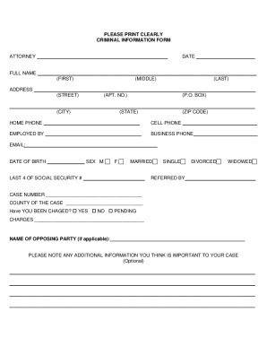 Fillable Online CRIMINAL INFORMATION FORM Fax Email Print - pdfFiller