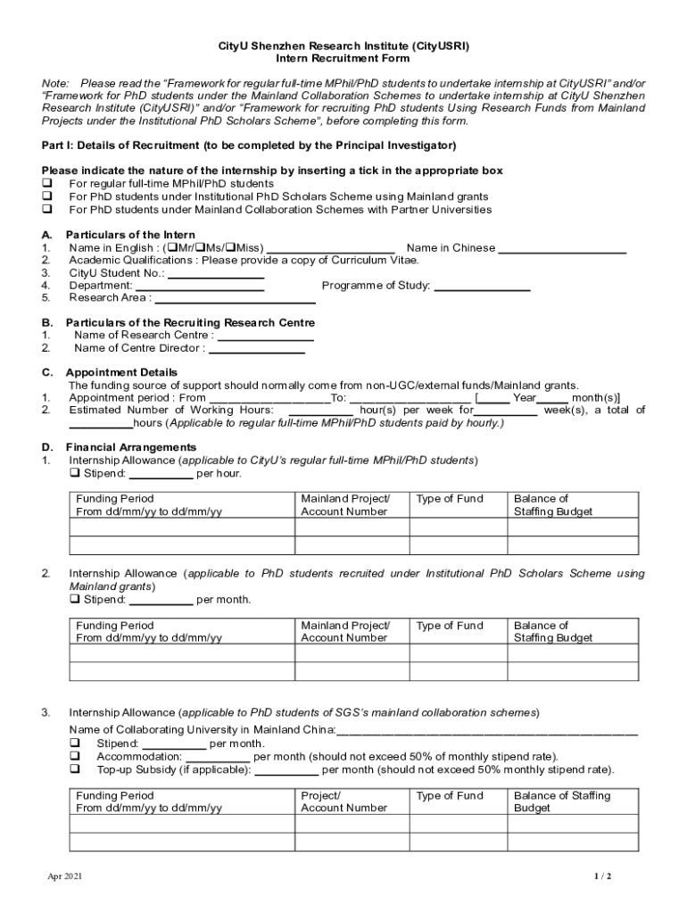 Fillable Online City University of Hong Kong Summer Research Internship ... Fax Email Print ...