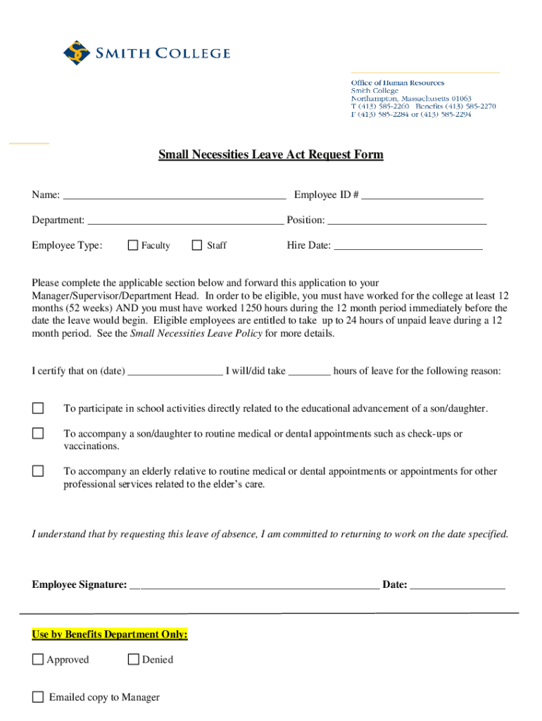 Fillable Online Small Necessities Leave Act Request Form Fax Email ...