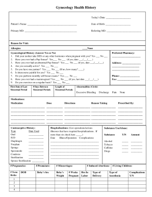 Fillable Online Gynecology Health History Fax Email Print - pdfFiller