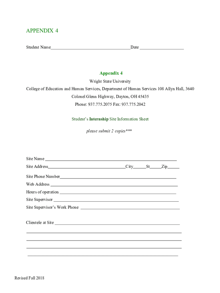 Fillable Online APPENDIX 4 - College of Health, Education, and Human ...