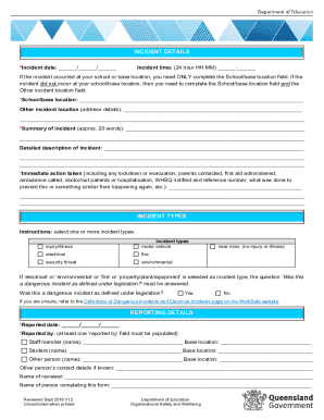 Fillable Online QRSS myHR WHS Incident data collection form. QRSS myHR ...