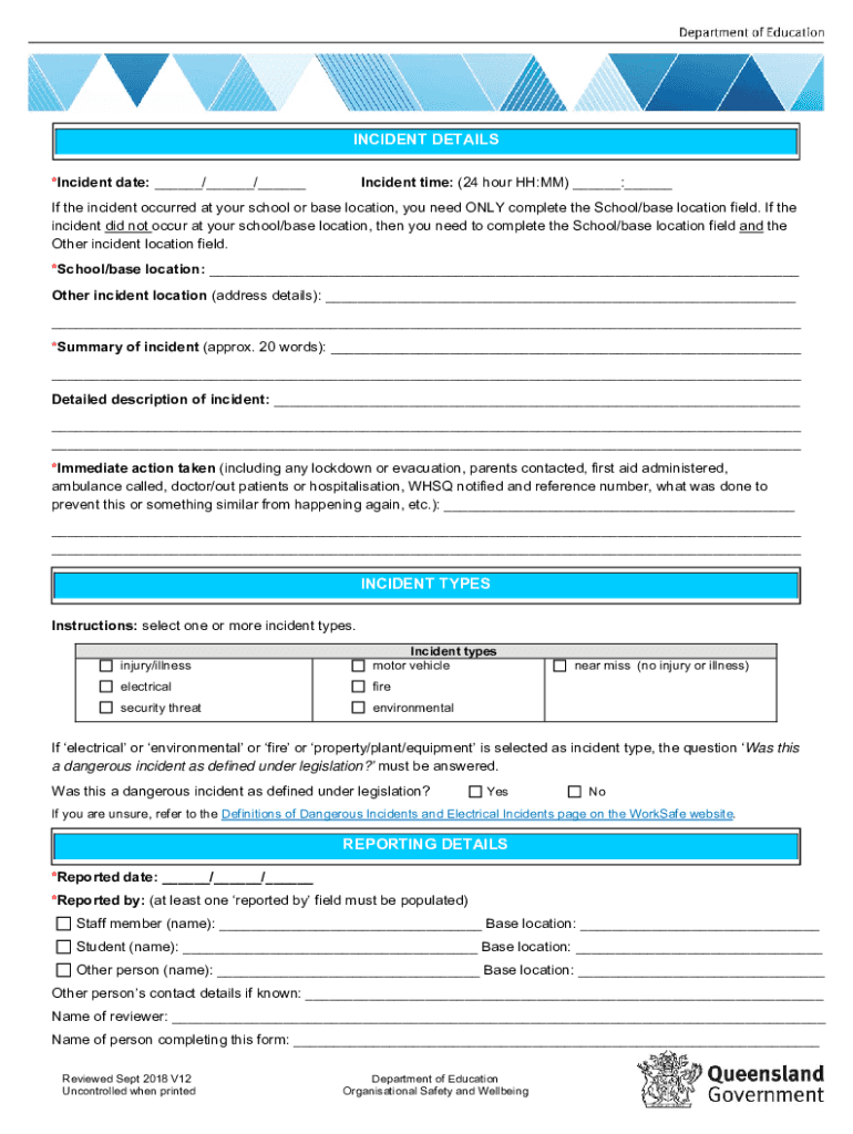 Fillable Online QRSS myHR WHS Incident data collection form. QRSS myHR ...