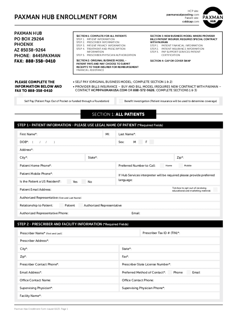 Fillable Online PAXMAN HUB ENROLLMENT FORMColdcap.com Fax Email Print ...