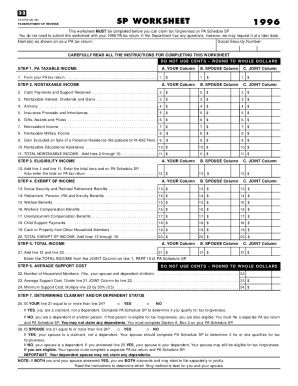 Fillable Online 1996 SP Worksheet (PA-40 SPW). Forms/Publications Fax ...
