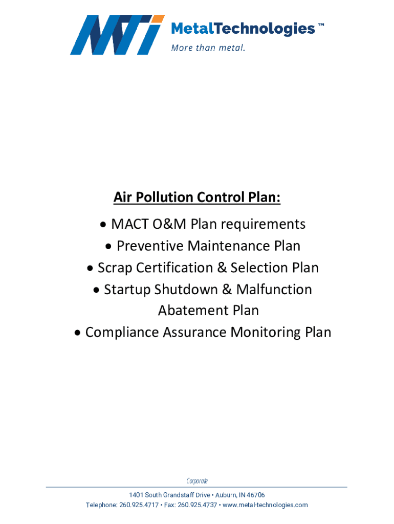 Fillable Online Air Pollution Control Plan:MACT O&M Plan requirements ...