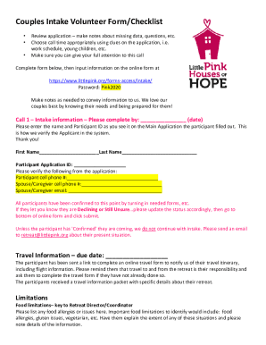 Fillable Online Couples Intake Volunteer Form/Checklist Fax Email Print ...