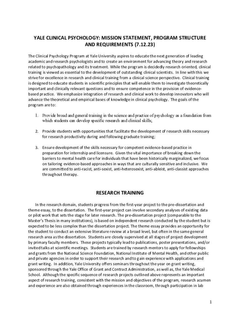Fillable Online psychology yale yale clinical psychology: mission ...