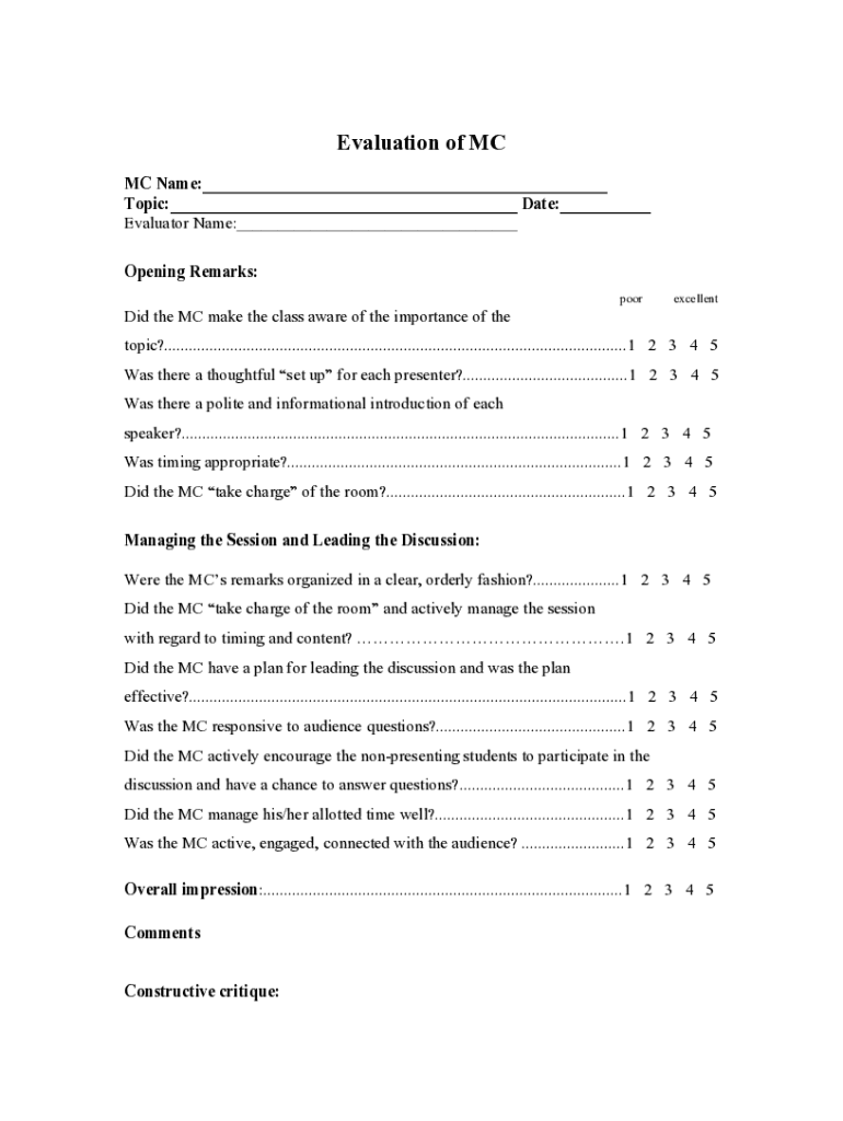 Fillable Online Evaluation of MC Fax Email Print - pdfFiller
