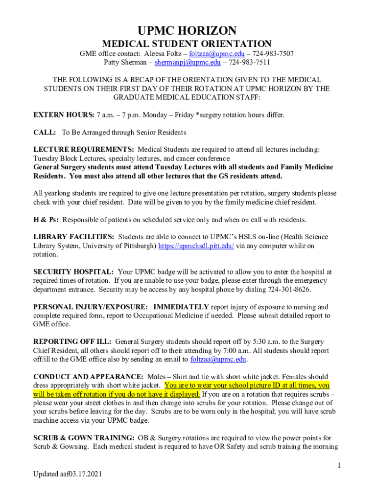 Fillable Online Contact Graduate Medical Education at UPMC Horizon Fax Email Print - pdfFiller